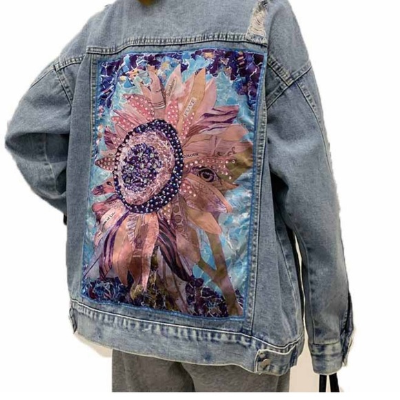 Jackets & Coats | Nwt Distressed Style Flower Embroidery Denim Jean ...